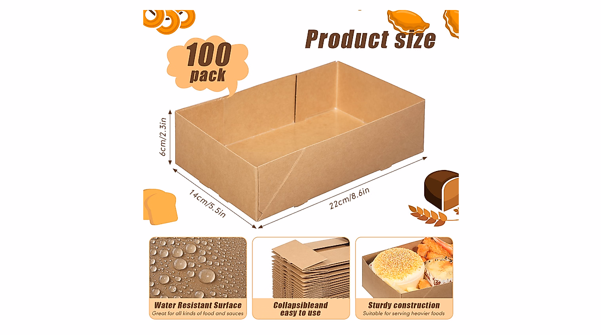 200 Pcs Kraft Paper Food Tray and Checkered Food Wrapping Paper Set 4 ...