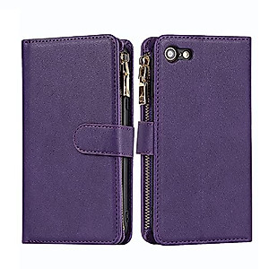 Jaorty iPhone SE 2022/SE 2020/iPhone 8/iPhone 7 Phone Case Wallet for Women Men with Card Holder,iPhone SE 2022 Crossbody Case with Strap Shoulder Lanyard,Zipper Pocket PU Leather Cases,4.7" Purple