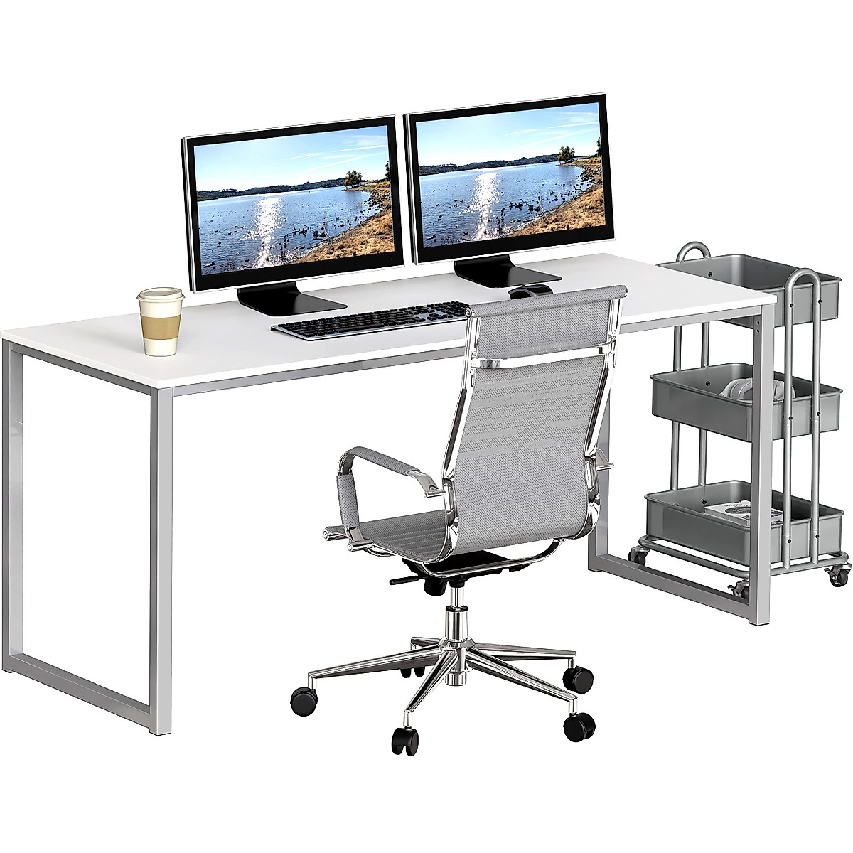 SHW Mission 55-Inch Home Office Computer Desk, White