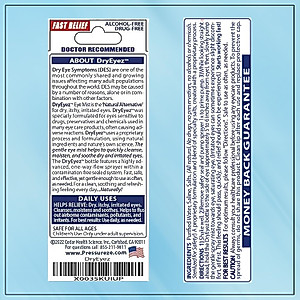 Pressureze DryEyez Natural Eye Relief for Sensitive Eyes. Dry Eyes, Sore Eyes, Irritated Eyes, Preservative-Free, Sterile. Cleanses, Moistens, Soothes 33ml, Made in USA (Pack of 1)