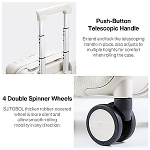 Hanke 14 Inch Underseat Carry On Luggage with Wheels, Lightweight, Waterproof, TSA-Approved, Suitcase, Ivory White