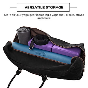 Mount Adams XL Yoga Mat Bag, 26" x 10" x 10", Extra Large Yoga Mat Carrier, Fitness Bag for Exercise Mat, Block, Straps, and Blanket, Canvas Gym Duffle Bag for Workout Accessories, Black