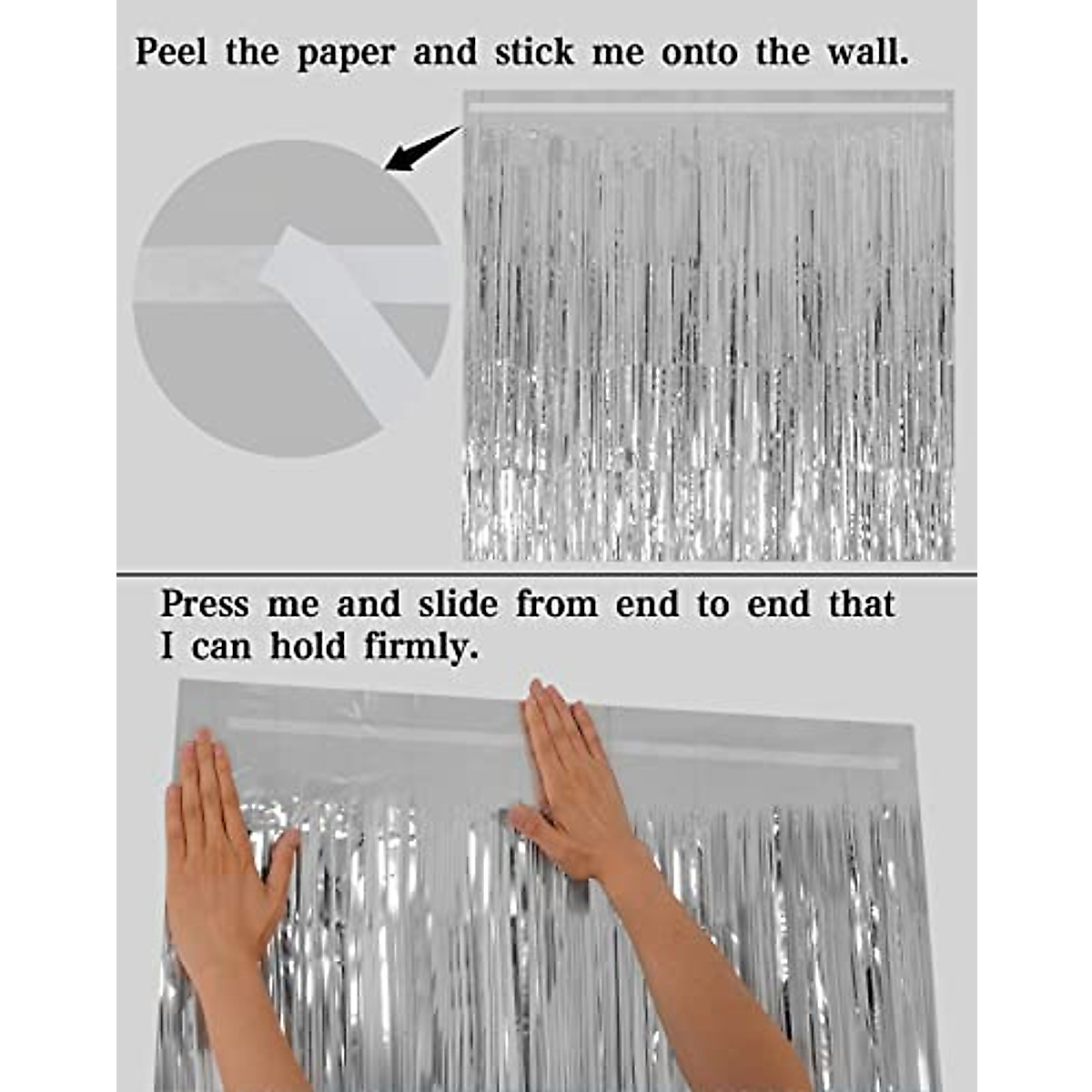 Silver Backdrop Curtains for Parties, Melsan 3.2 x 8 ft Foil Fringe Curtains Backdrop for Birthday,Engagement,New Year Eve, Disco Party Backdrop Decorations, Pack of 2