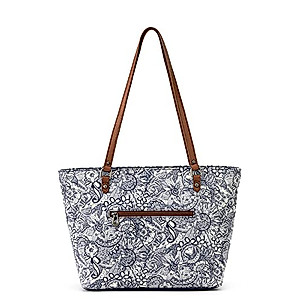 Sakroots Womens Metro Tote Bag in Coated Canvas Large Roomy with Zip Closure Sustainable Durable Design Linin, Navy Spirit Desert, One Size US