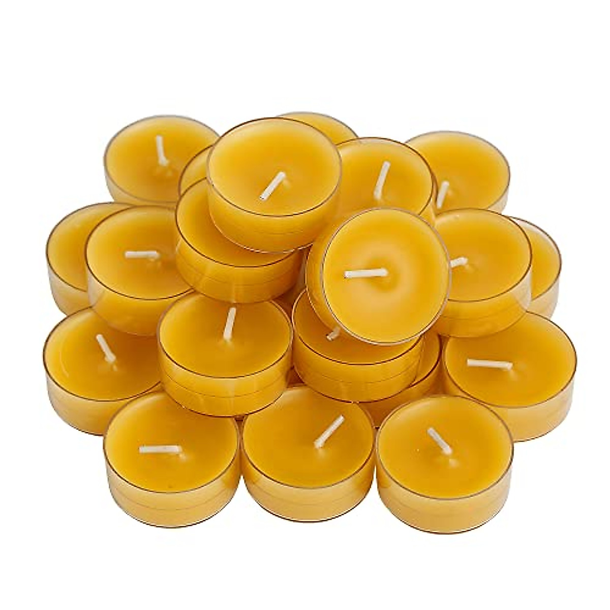 LJQizn 24pcs Natural Beeswax Tealight Candles Handmade Decorative Unscented Pure Beeswax Tea Lights（ Perfect for Birthday Party ,Wedding, Spa, Home Decor)