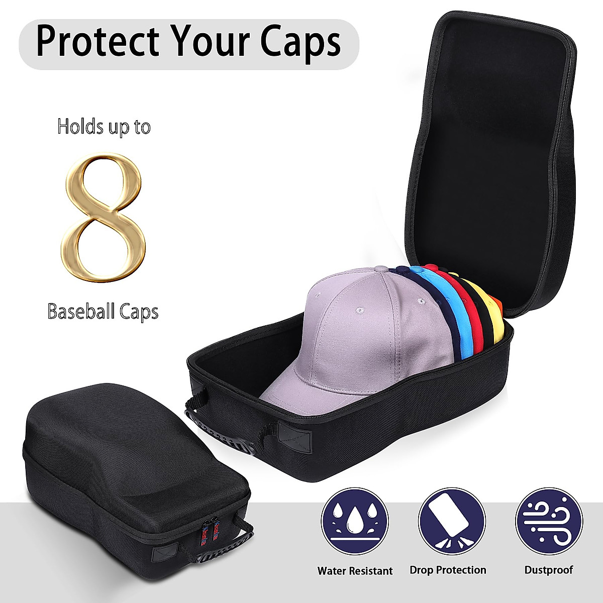 khanka Hard Storage Carrying Case Compatible with Baseball Caps This Organizer Holder Protects up to 8 Hats (Black)