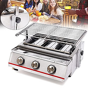 3-Burner BBQ Gas Grill, Commercial Gas LPG Grill 2800PA Outdoor BBQ Tabletop Cooker Multi-Function Gas BBQ Grill Outdoor Cooking Camping Stainless Steel