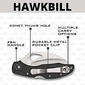 Byrd Lightweight Knife - Black FRN Handle with SpyderEdge, Hollow Grind, 8Cr13MoV Steel Hawkbill Blade - BY22SBK