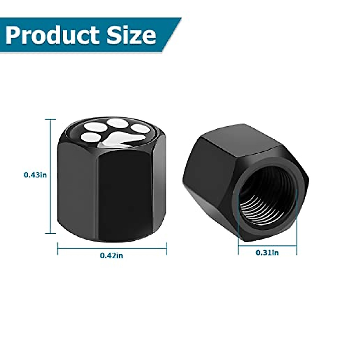 4 PCS Bear's Paw Car Wheel Tire Valve Stem Caps, Airtight Dust Proof Leak Proof Covers, Stainless Steel Corrosion Resistant Tire Decorations, Car Accessories for SUV Motorcycle Bicycle (Black)