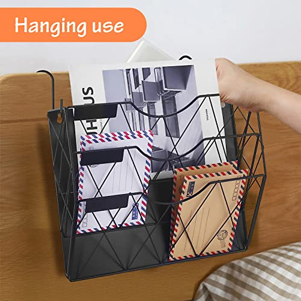 Magnetic File Holder, File Organizer for File Cabinets, Mail Organizer Vertical Magazine Holder for Refrigerator, No-Drill Mount Hanging Magnetic Folder Holder for Office Home（3-Tier, Black)