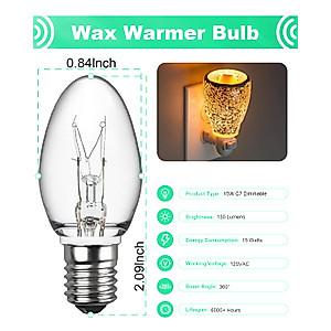 MEQIQTEK Salt Lamp Bulb - Scentsy Light Bulbs for Plug in Wax Warmer - 15 Watt Night Light Bulbs - E12 Bulbs for Household Salt Lamp - C7 Bulb Shape, 15packs