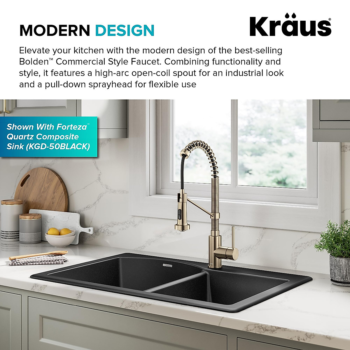 KRAUS Bolden Commercial Style 2-Function Single Handle Pull Down Kitchen Faucet in Spot-Free Antique Champagne Bronze, KPF-1610SFACB