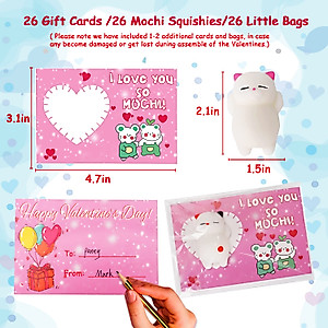 26 Packs Mochi Squishy Toy Valentines Day Gifts Cards for Kids Classroom Fidget Toys Preschool Exchange Gifts Cards Classmate Gifts