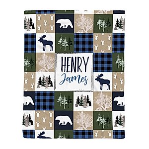Jump Up Personalized Woodland Nursery Blanket,Navy Greenery Woodland Animals Blanket,Baby Boy Woodland Blanket,Woodland Baby Blankets for Boys,Woodland Theme Blanket, Woodland Blanket Baby Boy