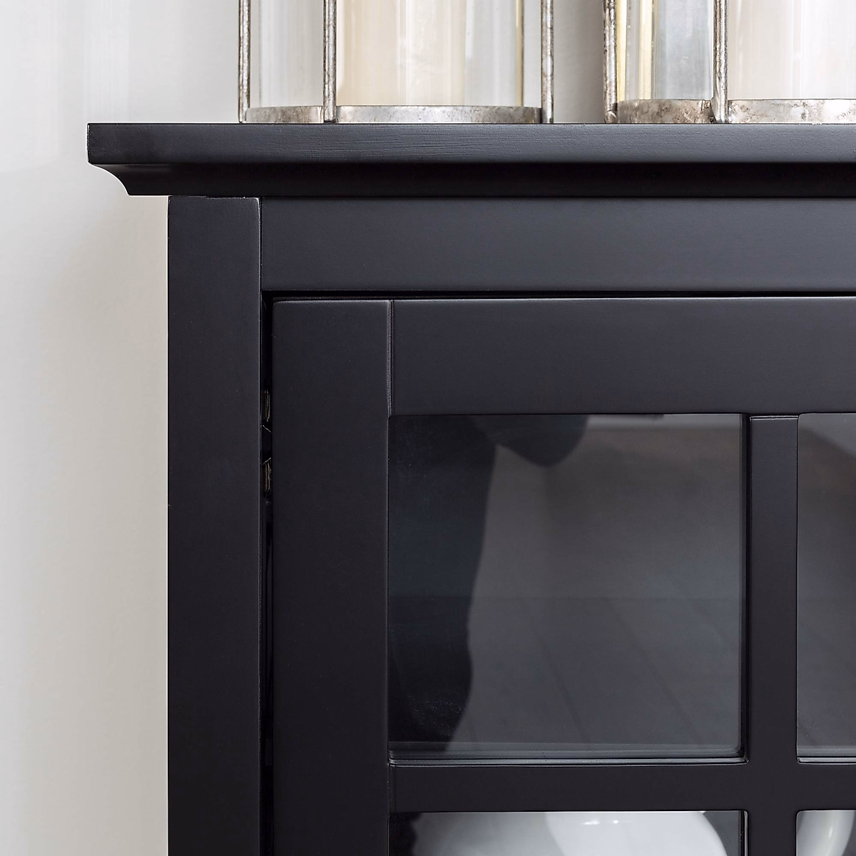 Walker Edison Charlotte Classic Glass Door Storage Buffet, 52 Inch, Black