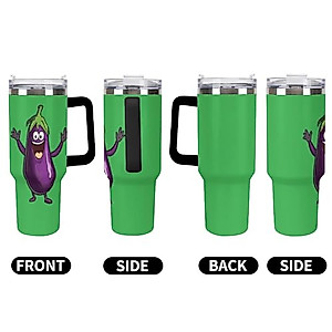 Funny Eggplant Tumbler with Handle Travel Mug Water Bottle Tea Coffee Cup Black-style