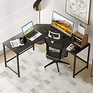 TinyTimes 54.3" L-Shaped Computer Desk, Corner Desk, Computer Desk, for Home Office Writing Study Workstation Industrial Style PC Laptop Table Gaming Desk Save Space Easy Assembly -Black