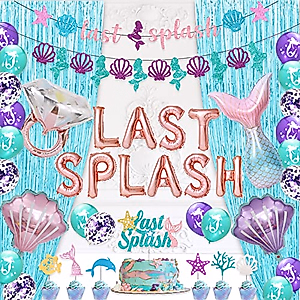 Last Splash Bachelorette Party Decorations, Hombae Mermaid Bachelorette Party Bridal Shower Fringe Curtain Mermaid Tail Sea Shell Ring Balloon Glitter Banner Cake Topper Teal Blue Purple Pink