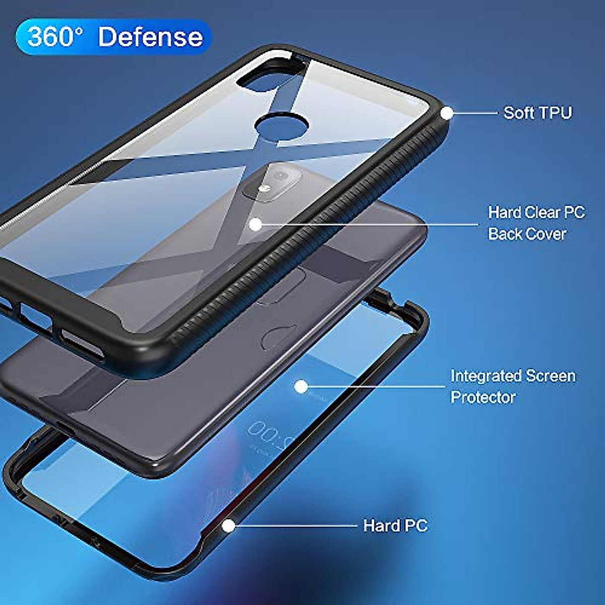 IDweel Fullbody Case for TCL REVVL 4,T-Mobile REVVL 4 Case, Hybrid Built-in Screen Protector TPU Shock Absorption Shatter-Resistant Bumper + Clear PC Back Anti-Drop Cover, Clear/Black Bumper