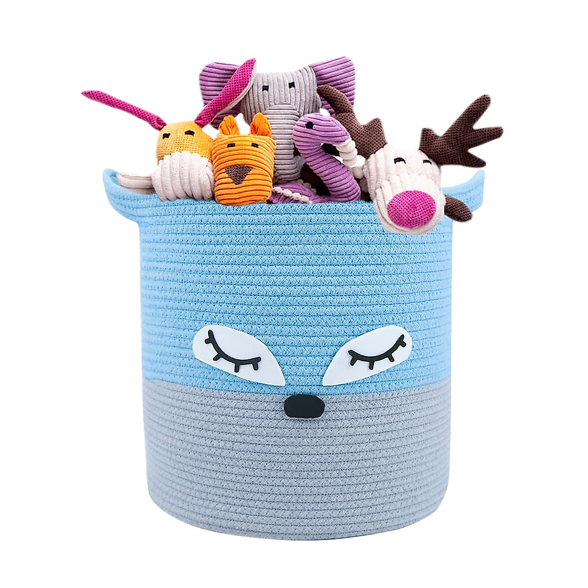 Erumly Cute Cotton Rope Basket, Storage Basket, Baby Laundry Basket, Nursery Organizers and Storage, Baby Hamper, Kids Basket, Toy Bin, Dog Cat Toy Baskets, Baby Gift Basket | 13.7 x 13.7 (Blue)