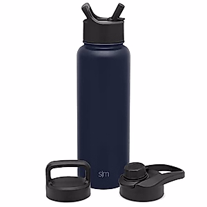 Simple Modern Water Bottle with Straw, Handle, and Chug Lid Vacuum Insulated Stainless Steel Metal Thermos Bottles | Large Leak Proof BPA-Free Flask for Gym | Summit Collection | 40oz, Deep Ocean