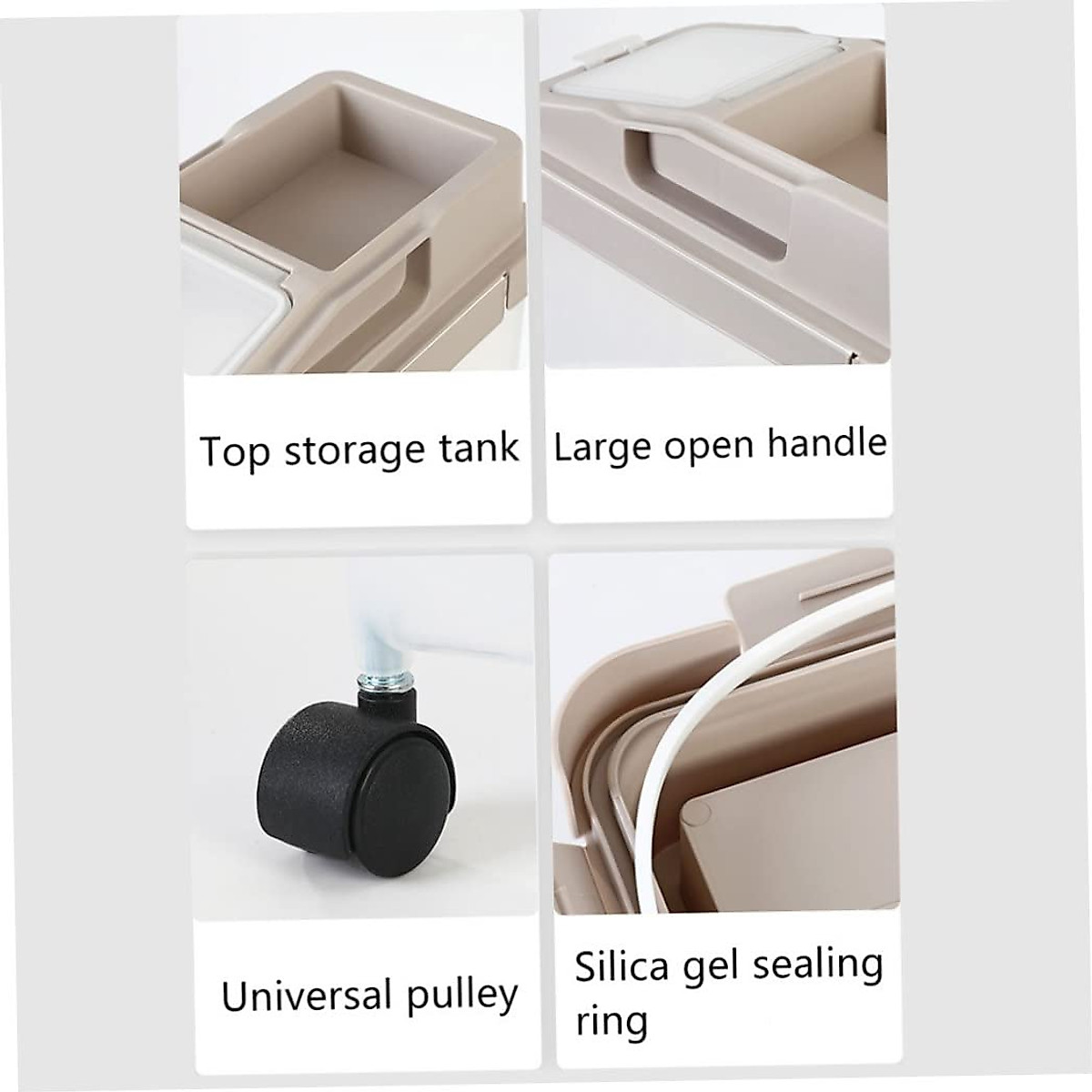 Ingredient Storage Bin Container 10kg Rice Dry Food Sealed on Wheels with Lid Measuring Cup Coffee.