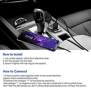 12V USB Outlet, Ollcuz 12V/24V 36W Aluminum Waterproof Dual QC3.0 USB Fast Charger Socket Power Outlet Adapter w/LED Digital Voltmeter for Car, Marine, Boat, Motorcycle, Truck, Golf Cart, etc