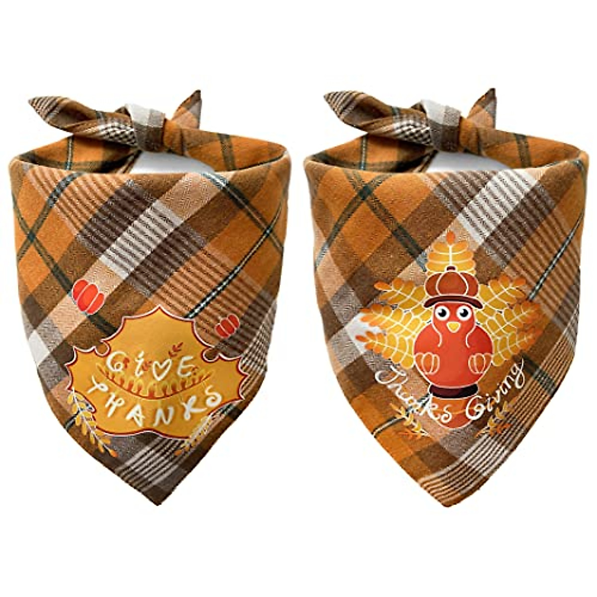 Chngeary Thanksgiving Dog Bandana(2 Pack),New Plaid Style Fall Dog Bandana with Turkey and Maple Leaf Pattern Dog Bandana for Small Medium Large Dogs Accessories Triangle Dog Thanksgiving Scarf…