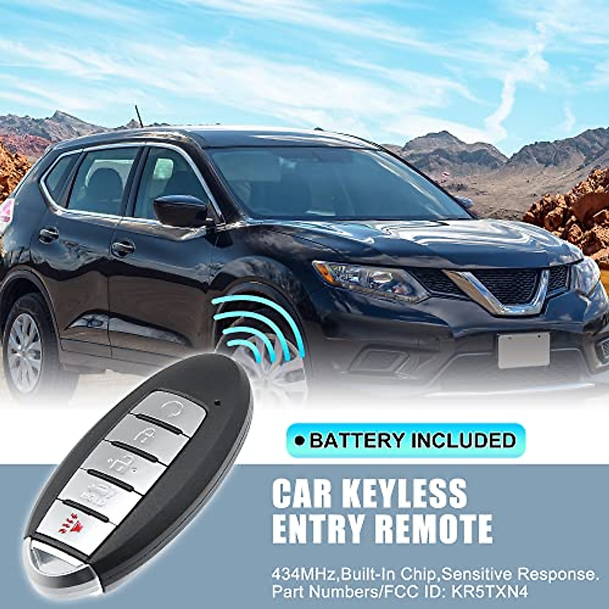 X AUTOHAUX 434MHz KR5TXN4 Replacement Smart Proximity Insert Keyless Entry Remote Key Fob for Nissan Rogue 2019 2020 2021 5 Buttons 4A Chip SUV Key 285E3-6RR7A S180144507