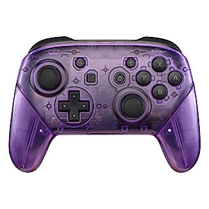 eXtremeRate Clear Atomic Puple Faceplate Backplate Handles for Nintendo Switch Pro Controller, DIY Replacement Grip Housing Shell Cover for Nintendo Switch Pro - Controller NOT Included
