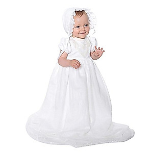 Pippa & Julie Baby Girls' Christening Gown Set, 2-Piece Outfit, Includes Short Sleeve Dress & Bonnet, Bambina White, 3-6 Months