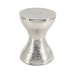 Deco 79 Metal Hammered Accent Table with Hourglass Shape, 14" x 14" x 18", Silver