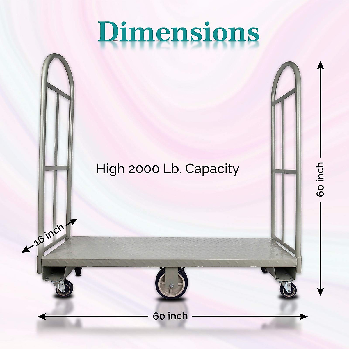 Heavy Duty, Narrow Aisle U-Boat Platform Truck Dolly, 16x60 Steel Deck, 2000 Lbs. Capacity