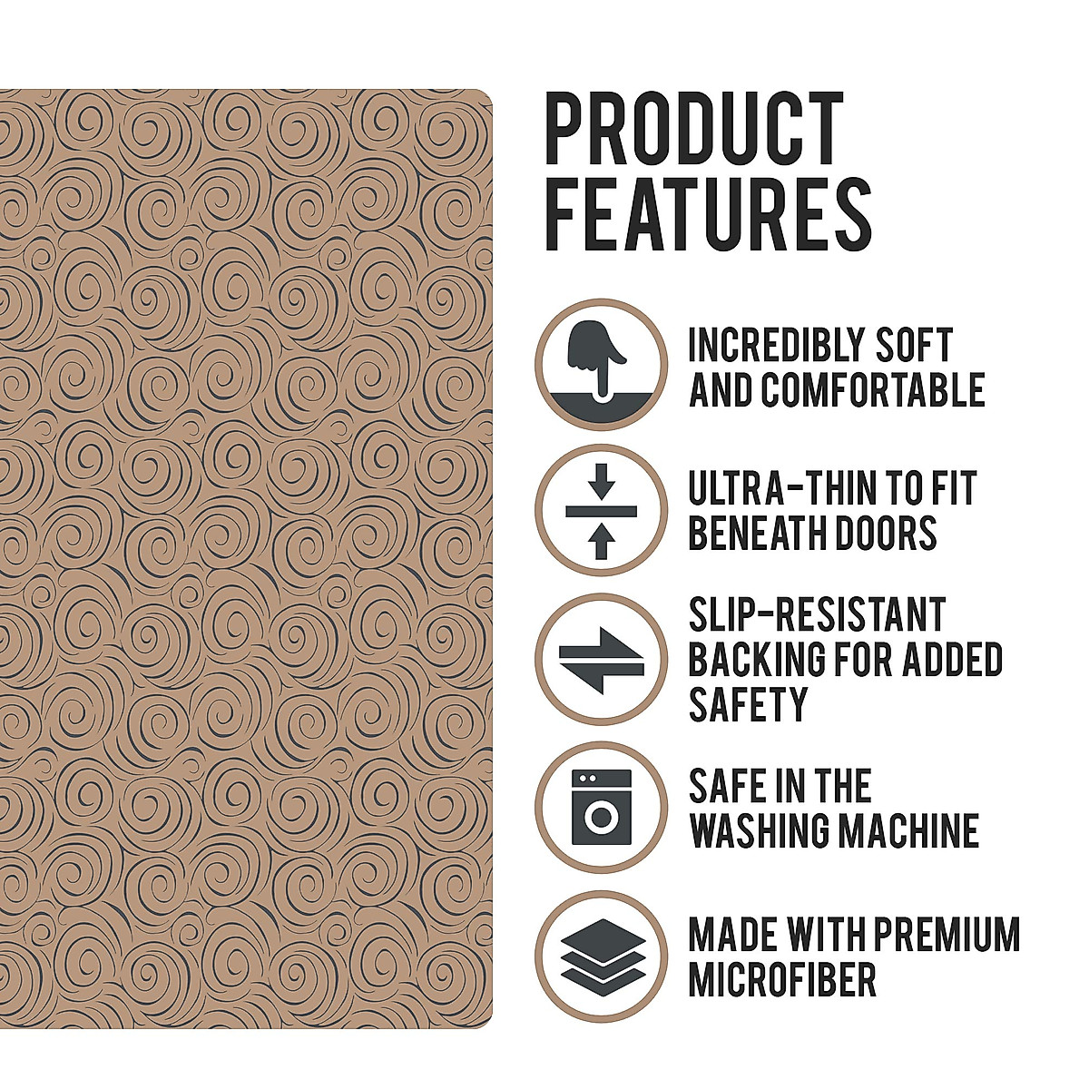 Shape28 Small Area Mat Ultra-Thin Kitchen Rug Entrance Mat with Non Slip Rubber Backing Size 20 inches x 16 inches Color Cappuccino Design 4T