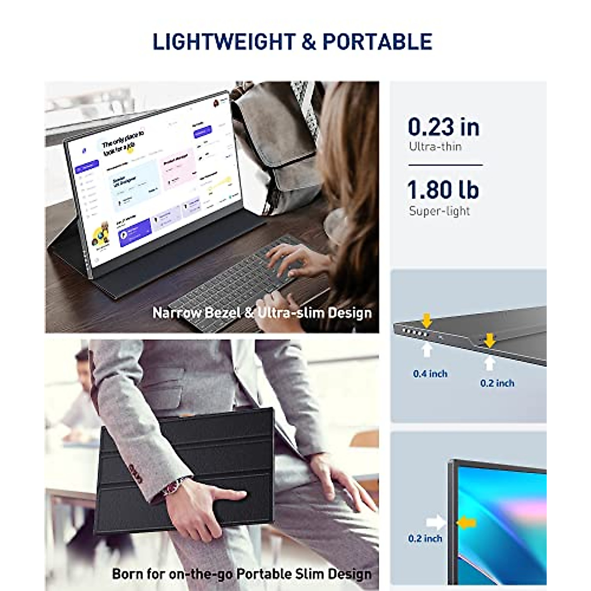 Portable Monitor for Laptop 17.3", FHD 1080P 100% sRGB Travel Monitor for Laptop, Portable Computer IPS Display w/VESA, External Monitor USB-C 60Hz HDR HDMI Portable Screen w/Smart Cover & Speakers