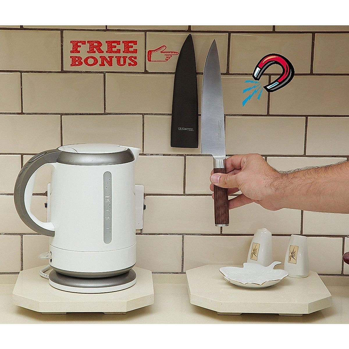 Premium Chef Knife Japanese Style 8 Inch - Multipurpose Balanced Ultra Sharp Professional Carbon Stainless Steel GERMAN Blade Ergonomic Wood Handle Wasabi Knife Set + Magnetic Holder by Amosteel