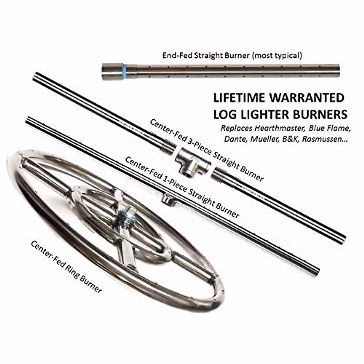 EasyFirePits Stainless Steel Lifetime Warranted Gas Fireplace Log Lighter Replacement Burner Round Center-FED Ring Log Lighter