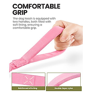 OutdoorMaster Bungee Dog Leash, Heavy Duty Dog Leash with Shock Absorption, 2 Padded Handles Training Leash, Improved Dog Safety and Comfort (Pink, 4FT)