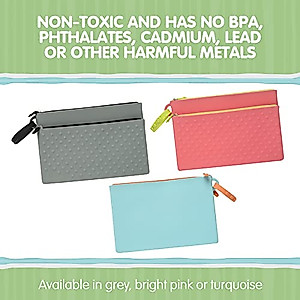 Chewbeads Silicone Wipes Clutch Case - 100% Silicone Baby Wipes Case - Refillable and Portable Wipes Dispenser with Wrist Strap - Bright Pink