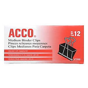 ACCO Binder Clips, Medium, Black, 12 per Box, 2 Boxes (72062)