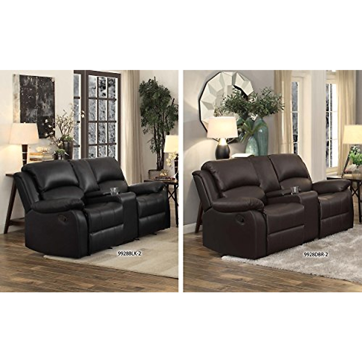 Homelegance Clarkdale Double Glider Reclining Loveseat with Console, Black