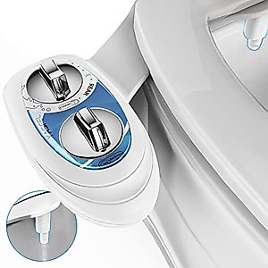 YASFEL Bidet Toilet Seat Attachment - Fresh Water Non-Electric Bidet Toilet Seat Attachment w/Self-cleaning Nozzle and Easy Water Pressure Adjustment, Bidet Toilet Seat Attachment (Blue White)