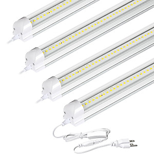 hykolity 60W 6FT LED Shop Light, 7800lm 6500K Super Bright White Linkable Ceiling Light Fixture, V Shape Integrated T8 LED Tube Light with Built-in ON/Off Switch for Workbench, Cabinet, ETL, 4 Pack