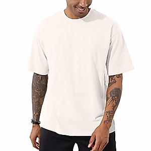 Men's Fashion Loose Fit Crewneck Solid T-Shirt Athletic Lightweight Short Sleeve Gym Workout Tops Beige