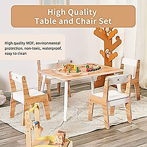 Toffy & Friends Kids Table and Chairs Set(4 Chairs Included), Wooden Toddler Table and Chair Set, Childrens Table and Chairs for Ages 3-8, Toddler Table and Chairs for Drawing, Reading, Arts Crafts