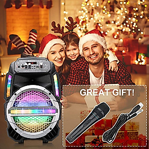 Ankuka Bluetooth Karaoke Machine for Kids and Adults with Colorful LED Lights, Wireless PA Speaker Sound System with 8'' Subwoofers and Wired Microphone for Party, Singing