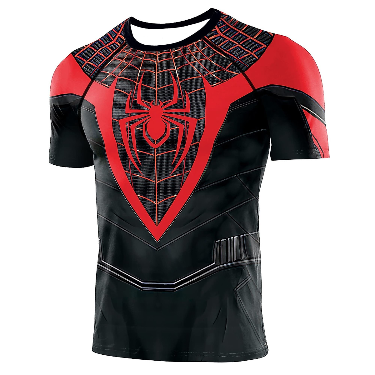 TIMWOODER Men's Compression Shirt, Soft Short Sleeve 3D Print Fitness Sports Shirt Gym T-Shirt
