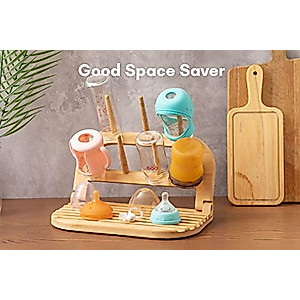 Baraiser Bottle Drying Rack, Bamboo Baby Bottle Holder, Portable and Space Saving Bottle Dryer for Baby Bottles Accessories and Feeding Supplies