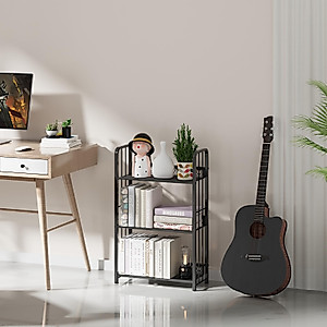 Azheruol Bookshelf Storage Shelf Bookcase Freestanding Storage Stand Book Organizer for Living Room, Bedroom, Kitchen, Rust Resistance,Easy Assembly Multi-Functional Organizer (3 Tiers Black)