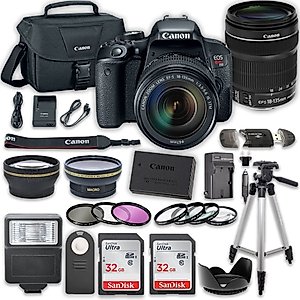 Canon EOS Rebel T7i DSLR Camera Bundle with Canon EF-S 18-135mm f/3.5-5.6 is STM Lens + 2pc SanDisk 32GB Memory Cards + Accessory Kit